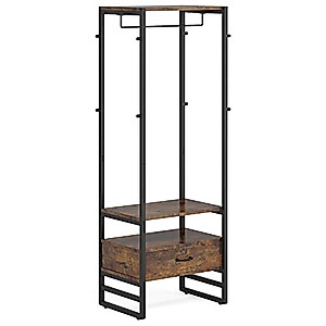 Tribesigns Coat Rack, 70.9" Hall Tree with Big Drawer Freestanding Closet Organizer for Entryway, 3-In-1 Industrial Garment Rack with 8 Hooks, Small Clothes Rack with Storage for Bedroom, Living Room