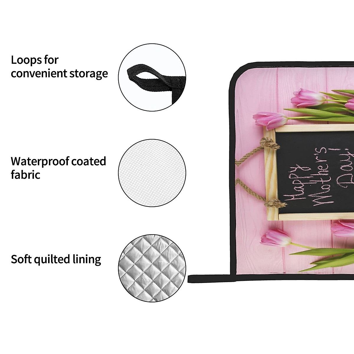 Potholders 2 Pieces Set, Happy Mother's Day Pink Tulips Gift Hot Pads with Anti-Scald Cotton Infill Material