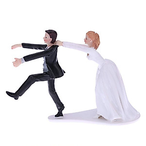 CheeseandU Bride&Groom Figurines Romantic Bride and Groom Wedding Cake Topper Funny Resin Run Groom Bridal Show Stand Cake Topper Wedding Valentines Day Engagement Anniversary Decoration