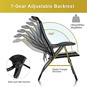 Giantex 4 Pcs Folding Patio Chairs Set 2 Pack Patio Dining Chairs with Footrest Portable Sling Chairs Camping Lawn Chairs with Adjustable Back Outdoor Bistro Chairs for Porch Garden Yard Pool