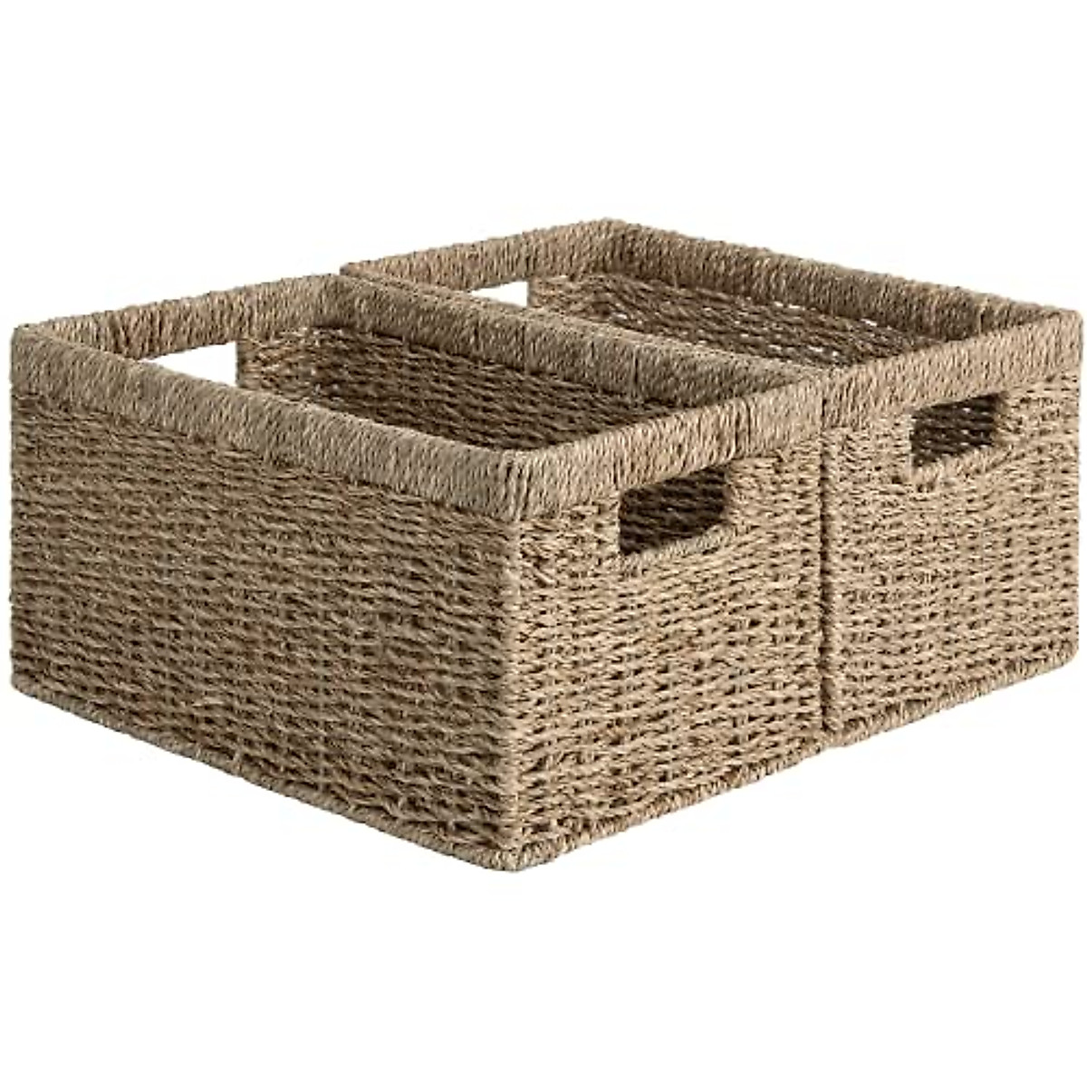 StorageWorks Seagrass Storage Baskets, Rectangular Wicker Baskets with Built-in Handles, Medium, 2-Pack