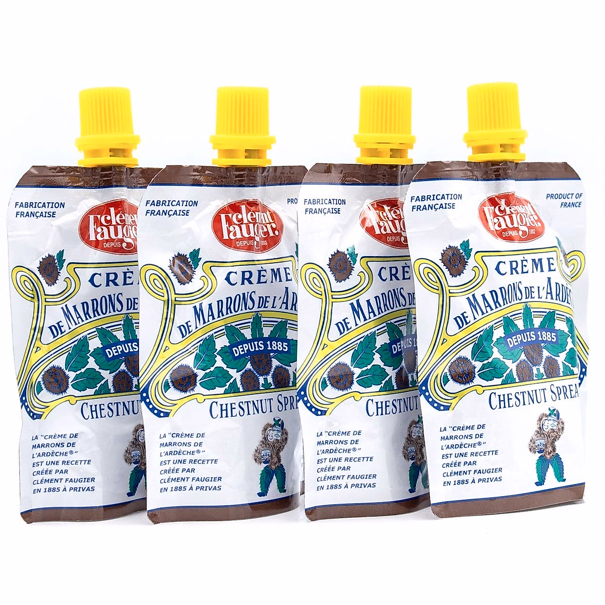 Clement Faugier Chestnut Spread From France 3oz (Pack of 4) Chestnut Jam Pouch | Creme De Marron Chestnut Puree | Chestnut Paste French | Gourmet Chestnut Cream, Kosher | Produced For Gourmanity