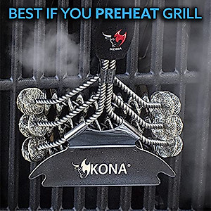Kona Safe/Clean Grill Brush and Flat Scraper - Speed/Scrape Fits Weber Gas Grills, Flat & Round BBQ Grill Grates - Bristle Free Grill Cleaning - 100% Rust Resistant Stainless Steel