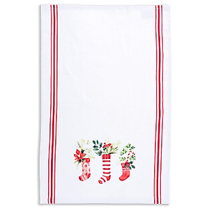 KAF Home Holiday Mixed Flat and Terry Printed Dish Towel Set of 3, 100-Percent Cotton, 18 x 28-inch (Stockings)