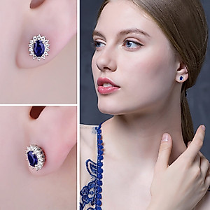 JewelryPalace Princess Diana Kate Middleton Class Gemstone Birthstone Cleated Sapphire Simulated Emerald Stud Earrings for Women, 14k Gold Plated 925 Sterling Silver Earrings for Women, Earings Set