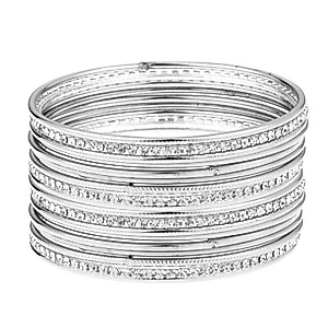 Efulgenz Boho Vintage Antique Gypsy Tribal Indian CZ Crystal Oxidized Silver Plated Bracelets Bangle Set Jewelry (18 Pc)
