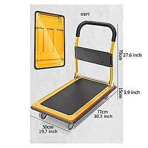 Generic Hand Trucks Platform Truck with Thicken Metal Chassis Foldable Handle Push Dolly and 4 Wheels for Home Office Transport Moving Hand Truck Push Cart (Color : Yellow)