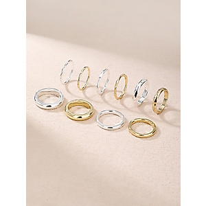 PNYFIL Gold Rings For Women Non Tarnish Plated Gold Ring Set Stackable Stacking Gold Filled Jewelry Finger Rings Wedding Bands Dainty Thumb Chunky Ring Pack Size5 6 7 8 9