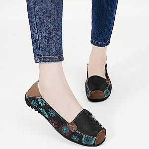 Ablanczoom Womens Loafers Flats Shoes: Women Comfortable Soft Floral Print Dress Loafer Casual Slip on Walking Driving Shoe Black