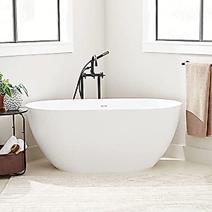 Signature Hardware 952997-59 Patera 59" Resin Soaking Freestanding Tub with Integrated Drain and Overflow