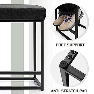 Homall Bar Stools, Counter Height 24" Barstools Set of 2 for Kitchen Island, Bar Chairs PU Leather Backless Modern Square Stool with Thick Cushion and Metal Steel Frame (Black)