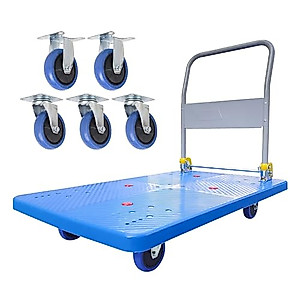 Saranya 18 Shop New Blue Flatbed Cart Hand Truck 1320 Lbs Capacity Trolley Heavy Duty Steel Push 360° Swivel Wheels Industrial Moving Transport Platform Workshops Supermarket 41" L x 34" W x 24" H