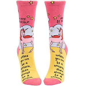Blue Q Women's Funny Crew Socks ~ Always Be A Unicorn. (fit shoe size 5-10)
