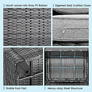 HAPPYGRILL 3 Pieces Patio Furniture Set Outdoor PE Rattan Conversation Set with Removable Cushions, PE Wicker Sofas with Tempered Glass Side Table for Porch Lawn Garden Balcony Backyard