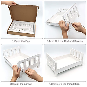 SPOKKI Newborn Photography Props Bed, White Wooden Baby Photoshoot Props Bed, Doll Bed with Box for Newborn Photoshoot