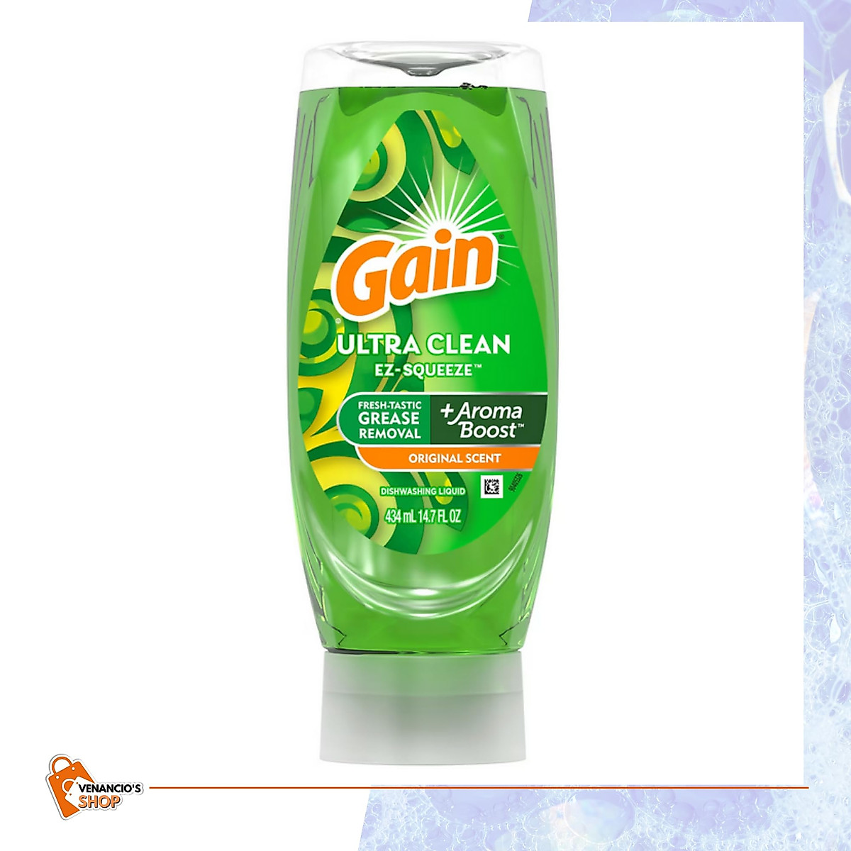 Gain EZ-Squeeze Dishwashing Liquid Dish Soap + Includes Venancio’sfridge Sticker and Cleaning Sponge (Original Scent 14.7 fl oz – Pack of 1)