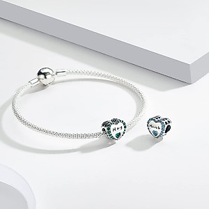 TIZU 925 Sterling Silver May Birthstone Charms for Pandora Bracelet Love Heart Beads Charm Happy Birthday Mother's Day Christmas Jewelry Gift for Women