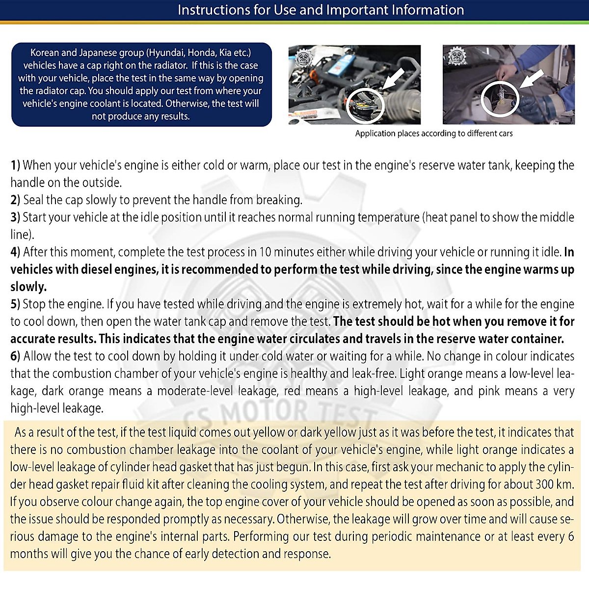 CS Motor Test, CS Engine Combustion Real-TIME Leak Tester - Cylinder Head Gasket CO2 Head Tester - Test While Driving - Petrol Diesel Gas - Engine Under Load Head Gasket Test Kit- 2 PCS in a Box