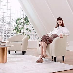 Yaheetech Accent Barrel Chair, Faux Fur Club Chair, Furry Sherpa Elegant and Cozy, Soft Padded Armchair, Suitable for Living Room Bedroom Reception Room Office, Ivory