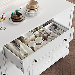 HITHOS 54" Buffet Cabinet with Storage, Modern Kitchen Buffet Sideboard with Drawer, Wood Coffee Bar Cabinet with Adjustable Shelves, Kitchen Storage Cabinet for Living Room, White