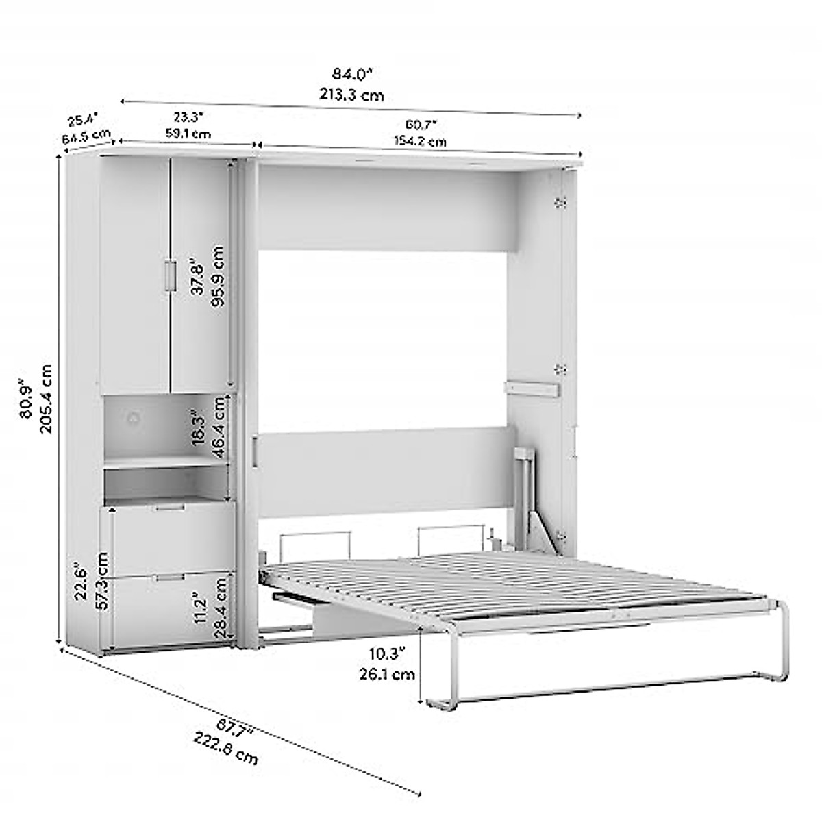 Bestar Lumina Full Murphy Bed with Desk and Storage Cabinet, Sleeping Arrangement with Drawers, White Chocolate