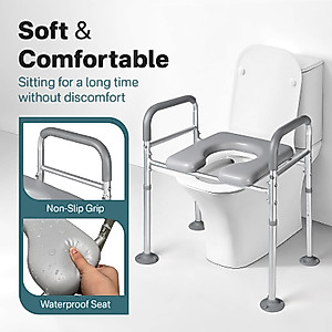 Eosprim Toilet Seat Risers for Seniors Elongated, Raised Toilet Seat with Handles, Toilet Safety Frames & Rails for Elderly and Handicap, Elevated Shower Commode Chair with Arms, Toilet Lift Grab Bar