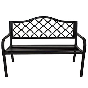 Sunnydaze Outdoor Patio Bench - 2-Person Outside Garden Park Bench Furniture - Durable Cast Iron Metal - Black Lattice Decorative Design - Outdoor Seating for Yard, Porch, Deck, Entryway or Backyard
