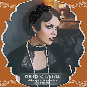 Jutom 6 Pieces Flapper Headband Floral Leaf Flapper Headpiece Rhinestone 1920s Headband Vintage Headpiece for Women Crystal Beaded Hairband Hair Accessory for Costume Party, 6 Styles