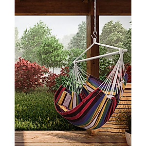 XXL Hammock Chair Hanging Rope Swing with 2 Cushions - Max 500lbs-Perfect for Patio, Porch, Bedroom, Backyard, Indoor or Outdoor - Includes Hanging Hardware Kits