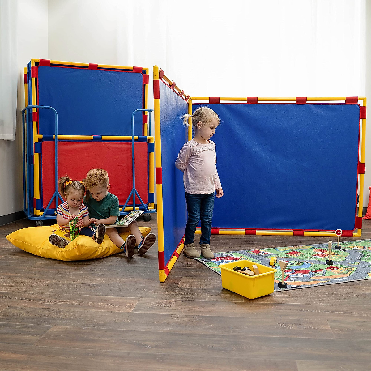 Children's Factory Big Screen Right Angle PlayPanel, Kids Room Divider, Classroom Privacy Screen, Blue