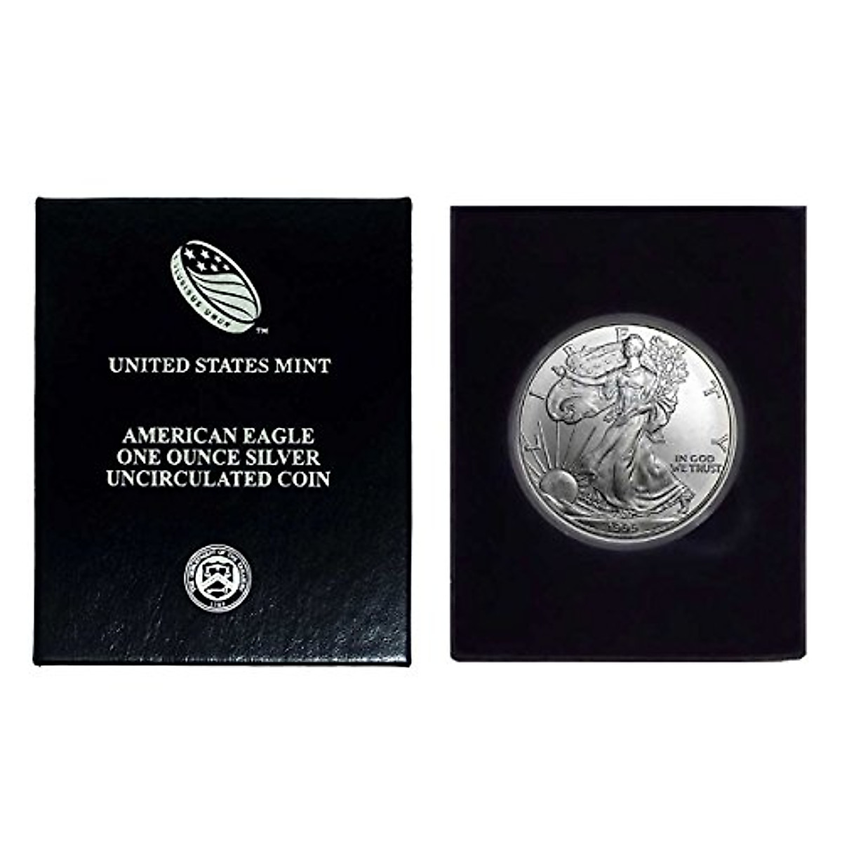 1999 - U.S. Silver Eagle in Plastic Air Tite in Magnet Close Black Gift Box - Gem Brilliant Uncirculated Dollar Uncirculated US Mint