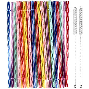 33 Pieces Reusable Plastic Straws Fit for Mason Jars, Tumblers, 9 Inches Transparent Colored Unbreakable Drinking Straws with 1 Straw Carrying Case and 2 Cleaning Brushes, BPA Free and Eco-friendly