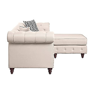 Acme Furniture Linen Upholstered Sectional Sofa with 2 Pillows, Beige