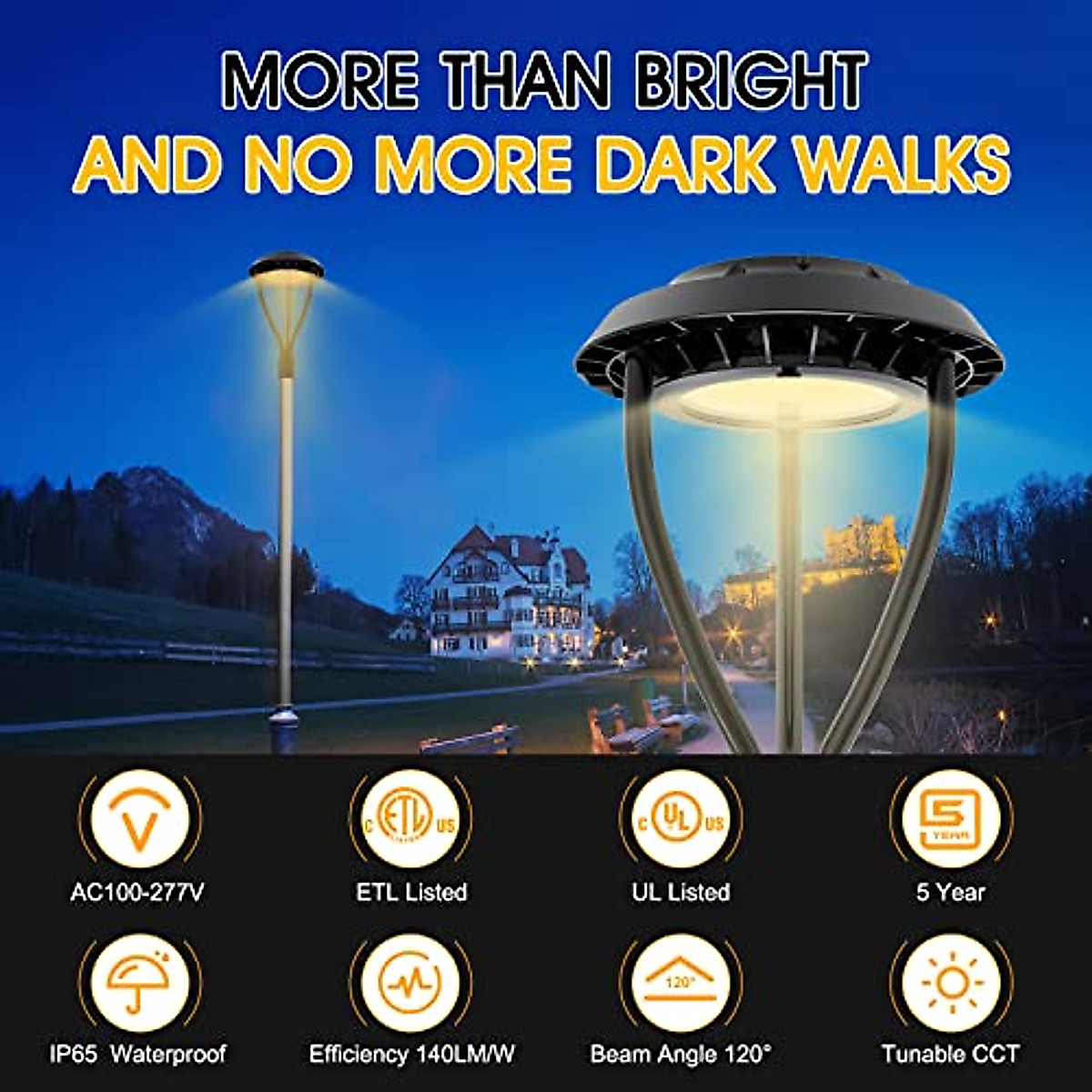 KINSNG Led Post Top Light with Dusk to Dawn Photocell, LED Circular Area Light 60W 8,400Lm 5000K Daylight[Equivalant to 250W] Outdoor Post Pole Light IP65 for School Yard Garden DLC ETL Listed