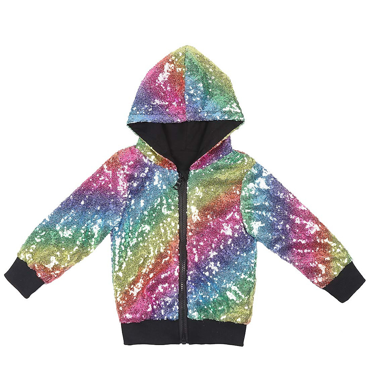 Cilucu Kids Jackets Girls Boys Sequin Zipper Coat Jacket for Toddler Birthday Christmas Clothes Long Sleeve hoodie Rainbow Black 7-8years