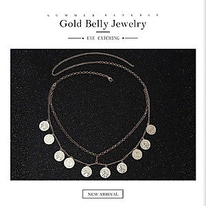 Asooll Gold Belly Body Chain Layered Coin Waist Chain Bikini Belly Jewelry Fashion Beach Bikini Club Rave Party Body Accessories Jewelry for Women and Girls