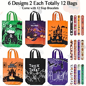Halloween Bags,12 Pcs Halloween Trick or Treat Bags Large,Halloween Tote Bag with 12 Pcs Halloween Slap Bracelets,Halloween Candy Bags for Halloween Party Supplies,Gift Wrapping 15"×11.6"×3.9"