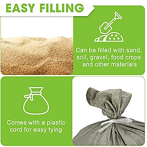 Nuenen 200 Pcs Empty Sandbags Heavy Duty Sand Bags with Ties Woven Polypropylene Sand Bags Bulk Sand Bag for Flooding 16 x 26 Inches Sandbag Flood Protection for Emergency Hurricane Supplies (Green)