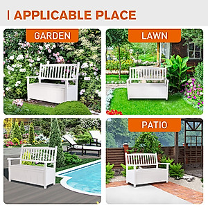 Outdoor Storage Bench Loveseat Deck Box Bench with Arm Back Patio Furniture 2-Seat Container Solid Wood for Garden Tools & Pool Toys Deck Storage Bench for Patio Garden Storage Porch White 450lbs