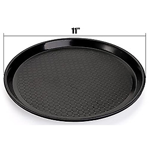 Yesland 6 Pack Restaurant Serving Trays, 11 Inch Non-Slip Tray Ottoman Tray, Plastic Coffee Table Circle Tray with Raised Edges for Breakfast, Drinks, Snack for Coffee Table, Dining Table, Black
