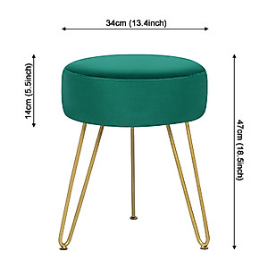 GERANT Multifunctional Vanity Stools - Velvet Round Ottoman Modern Dressing Stool -Upholstered Footrest Stool - Side Table Footstool with Golden Metal Leg for Living Room, Bedroom (Teal)