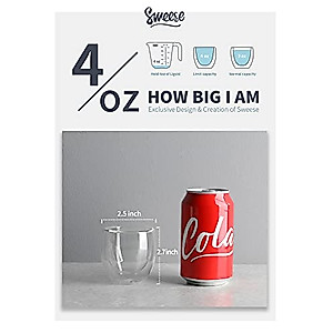 Sweese 4 Ounce Espresso Cups Set of 4, Double-Wall Insulated Glasses Cups Set- Handmade Glass- 408.101