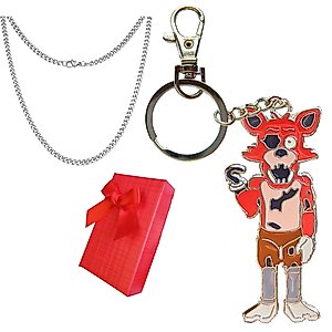 MONSTER ROSER Gift Box Jewelry For Fnaf Fan, Pendant Necklace Keychain 2In1, Gift For Kids Gamer 5 Night Freddy, Fazbear Bonnie Free Hugs (Foxy)