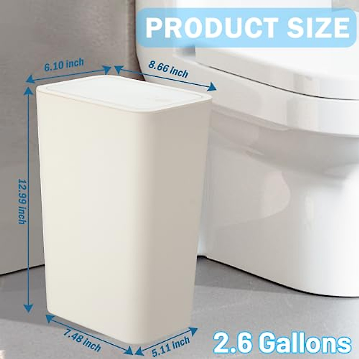 SHPMXUPW 3 Pack Bathroom Small Trash Can with Lid,10L / 2.6 Gallon Slim Garbage Bin Wastebasket with Pop-Up Lid for Bedroom, Office, Kitchen, Craft Room, Fits Under Desk/Cabinet/Sink/White