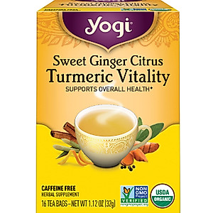 Yogi Tea Sweet Ginger Citrus Turmeric Vitality Tea - 16 Tea Bags per Pack (4 Packs) - Organic Ginger Turmeric Tea - Supports Well-being - Includes Turmeric Root, Ginger Root, Cinnamon Bark & More