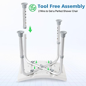 HSA/FSA Eligible Shower Chair for Inside Shower, Waterproof Shower Stool for Inside Shower with Free Grab Bar, Tool-Free Shower Seat for Bathtub, Adjustable Shower Chair for Elderly by SOUHEILO