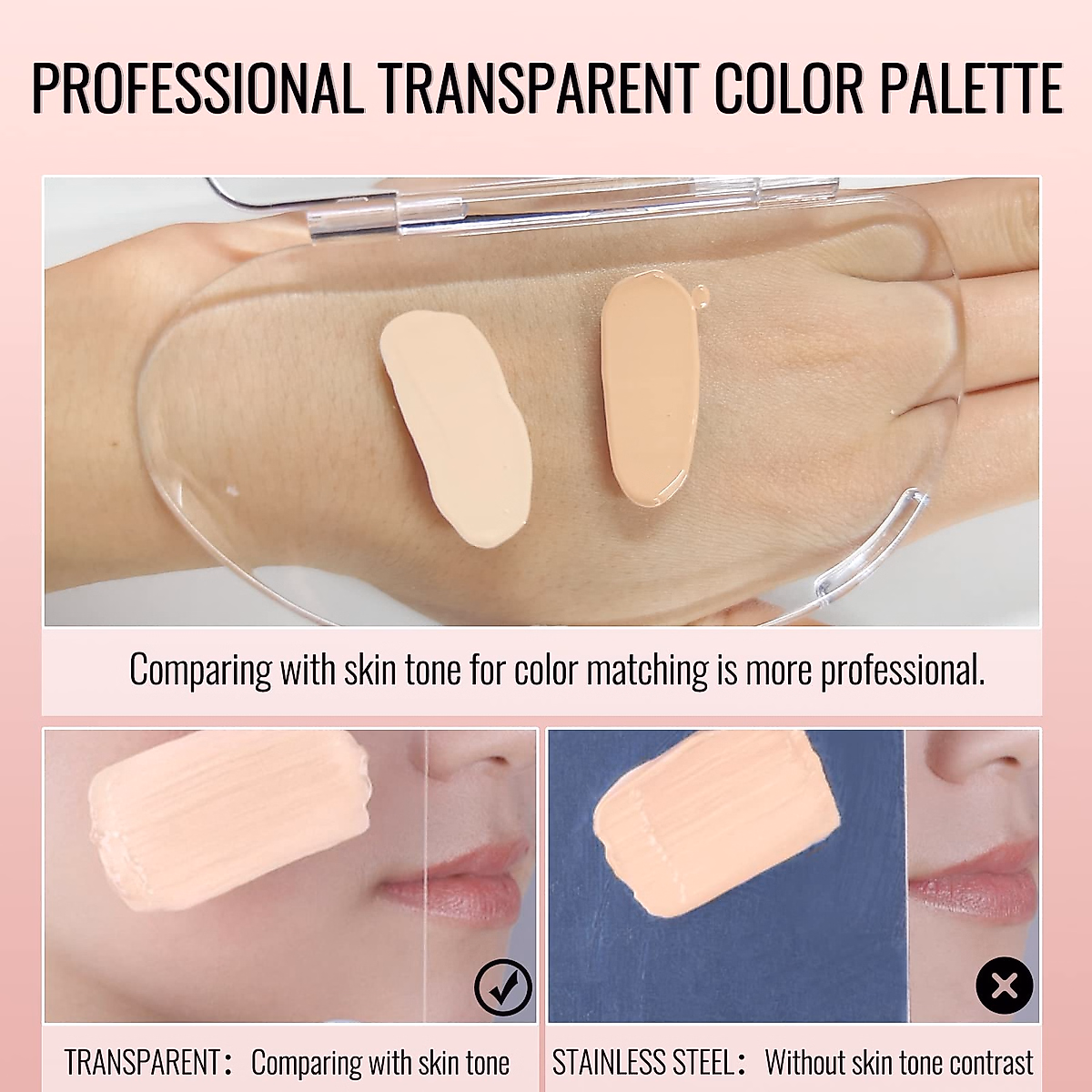 Erinde Handheld Makeup Mixing Palette, Acrylic Transparent Mixing Foundation Tray for Makeup Artist and Beginner, Lipstick Eyeshadow Foundation Color Test Art nail Palette With Foundation Spatula