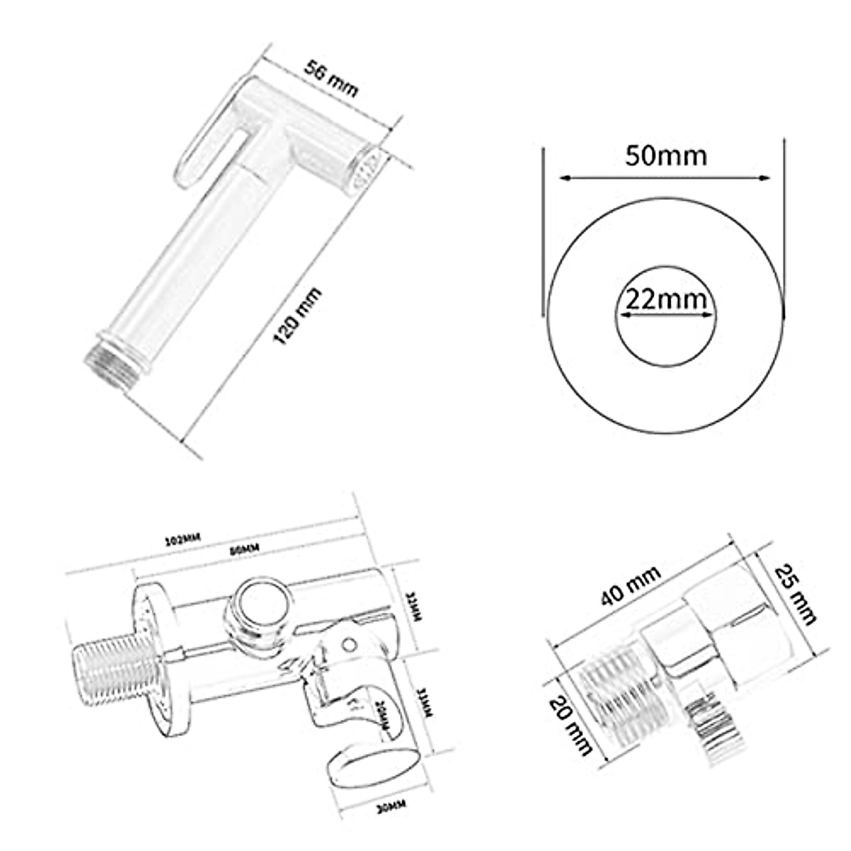 ifgswopq Toilet Sprayer Bidet Handheld Bidet Sprayer Toilet Bidet Shower Hose Cold Water Brass Gold Douche Spray Kit for Women,B (C)