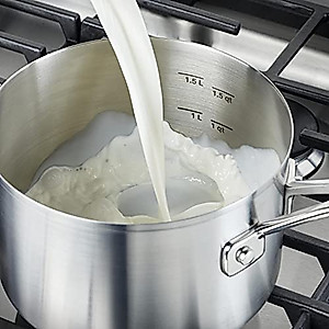 KitchenAid Stainless Steel Saucepan with Measuring Marks and Lid, 2 Quart, Brushed Stainless Steel