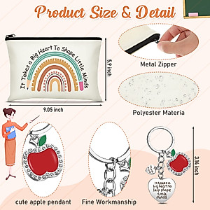 SEEWEY 3 Pieces Back to School Teacher Gifts Teacher Appreciation Gifts 12 oz Teacher Wine Stainless Steel Tumbler Makeup Bag Keychain Insulated Coffee Tumbler Canvas Cosmetic Bags Thank You Gifts